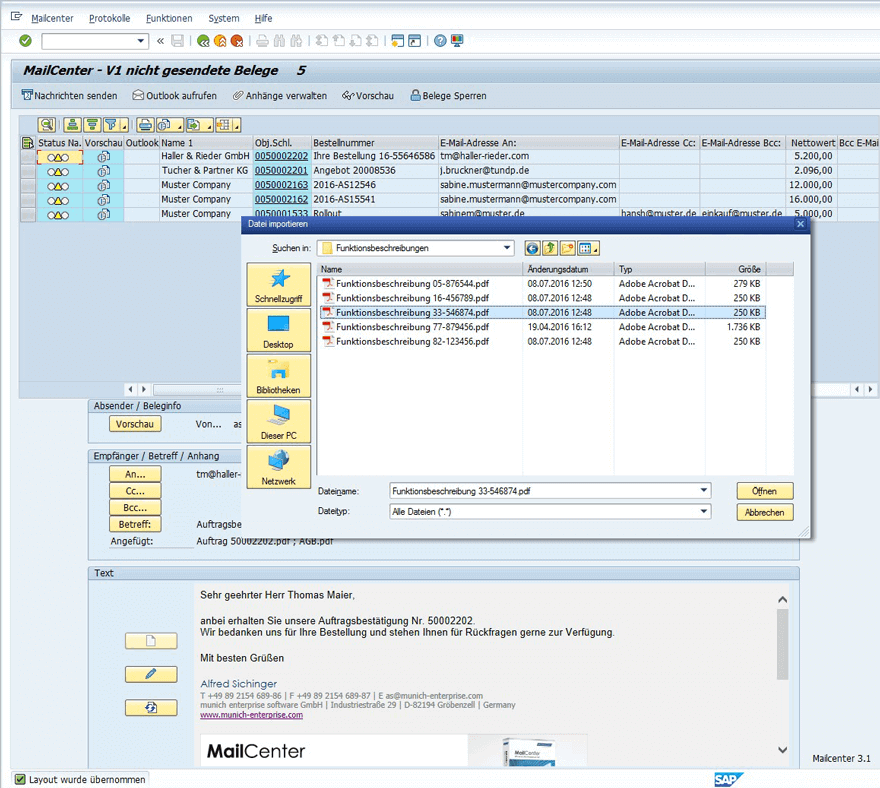 SAP E-Mail versenden | MailCenter